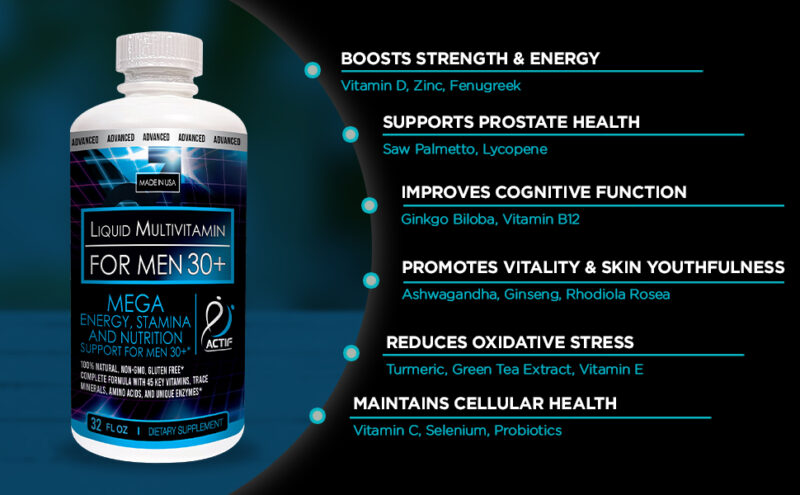 ACTIF Liquid Daily Multivitamin for Men Age 30+ with 45+ Advanced ...